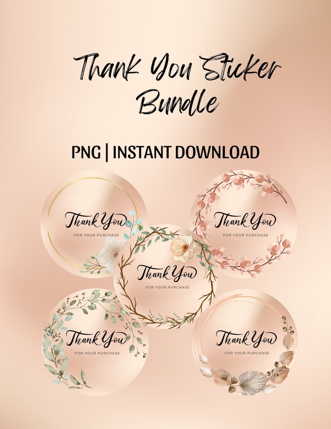 Thank You Round Sticker Bundle PNG | Gratitude Note | Digital Prints ...