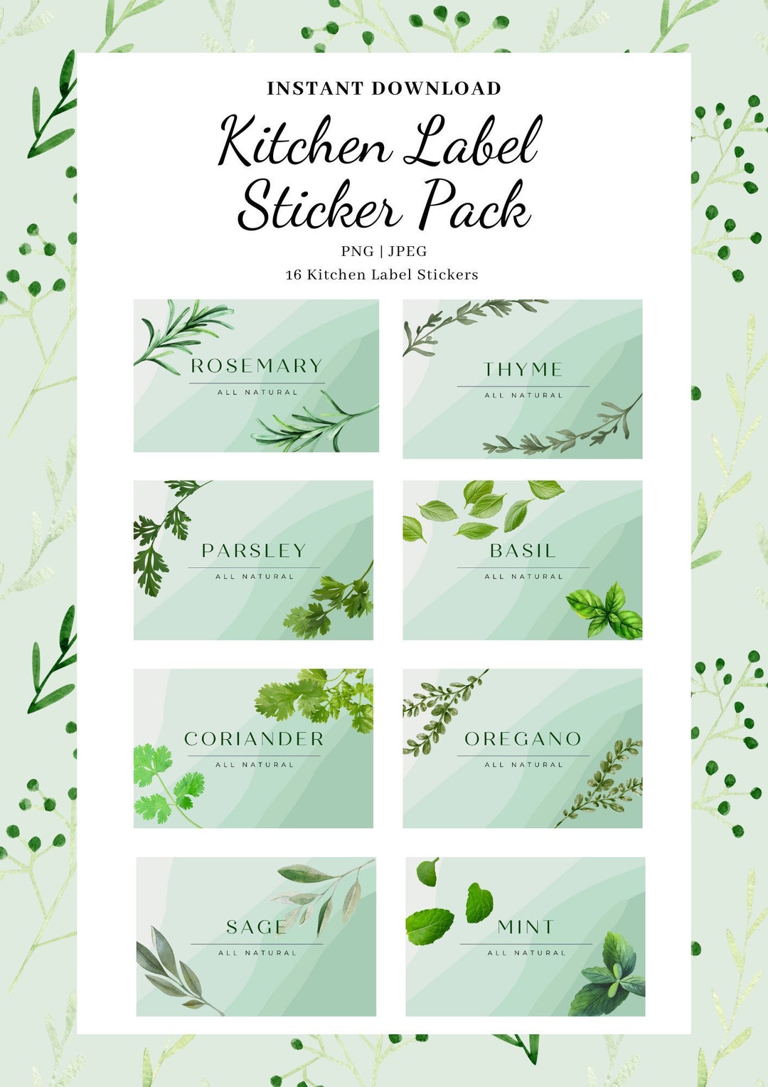 Kitchen Label Sticker Pack | Sticker Pack | Green Stickers | Kitchen ...