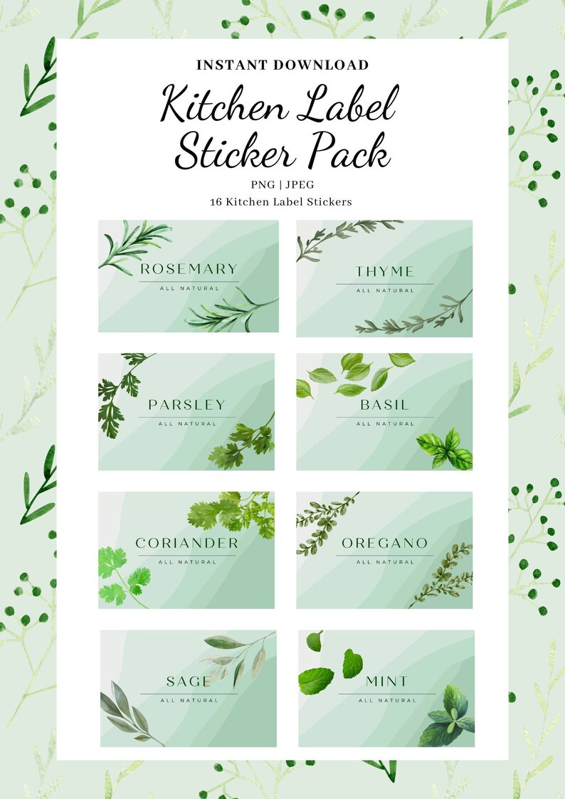Kitchen Label Sticker Pack | Sticker Pack | Green Stickers | Kitchen ...
