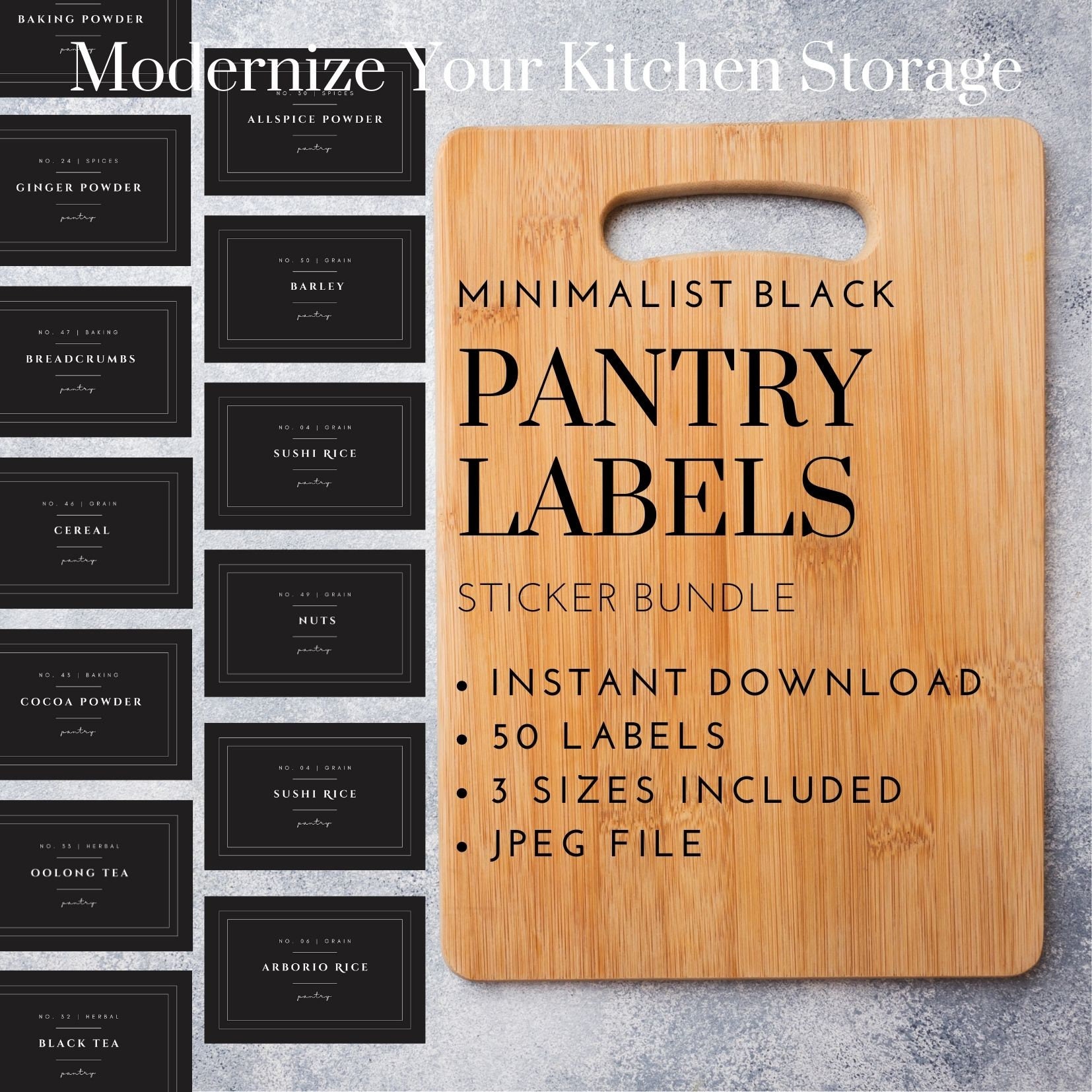 Modern Black Pantry Labels | Minimalist Black | Pantry Stickers ...