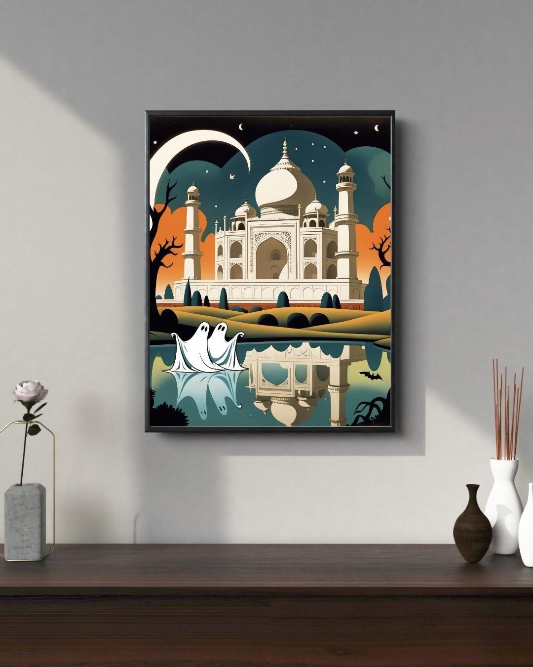 Halloween Scene of Ghosts at Taj Mahal World Wonders Vintage Style ...