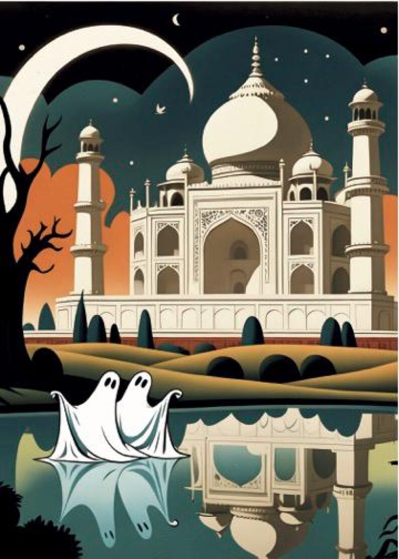 Halloween Scene of Ghosts at Taj Mahal World Wonders Vintage Style ...