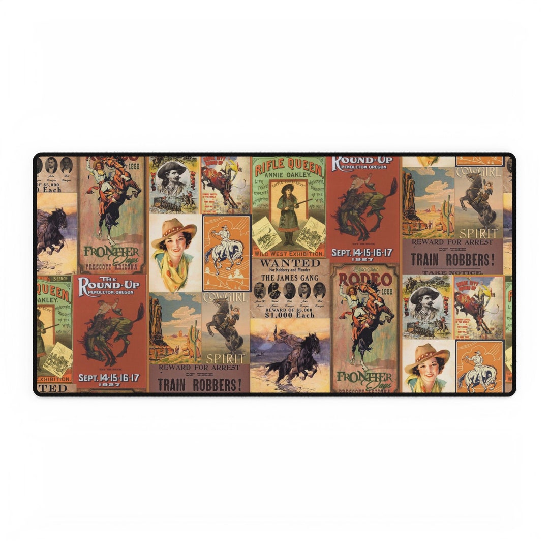 Retro Western Desk Mat Cowgirl Office Decor Western Mousepad Large ...