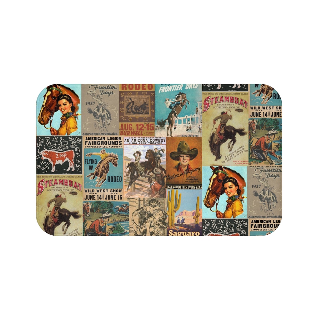 Vintage Western Bath Mat Vintage Posters Cowboy Decor Ranch Decor ...