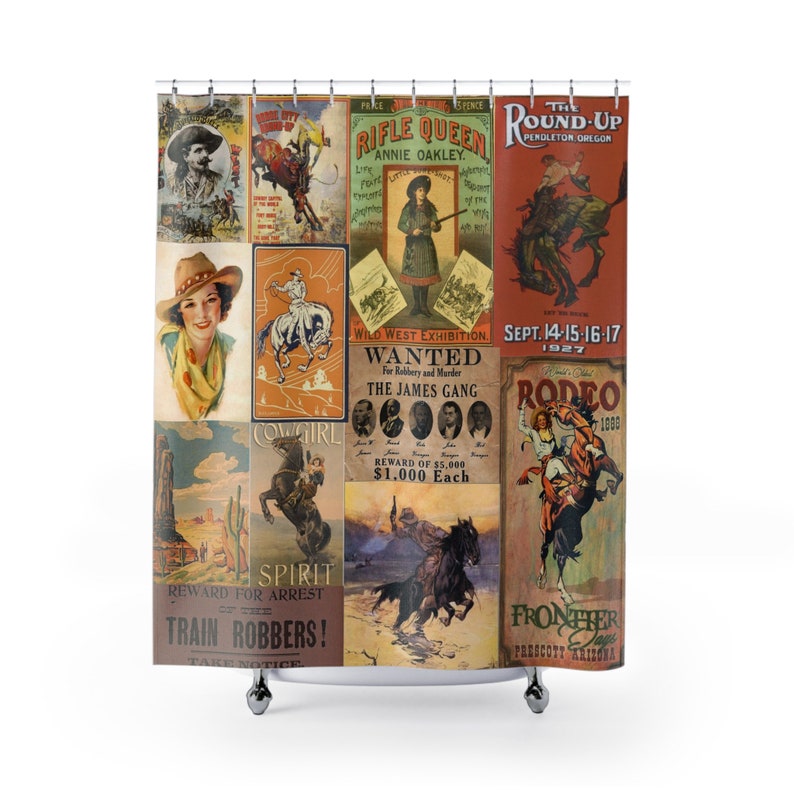 Vintage Western Posters Shower Curtain Western Decor Ranch - Etsy