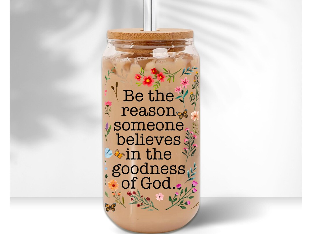 Christian Iced Coffee Cup 16oz Bible Verse Glass Tumbler Beer Can Glass ...