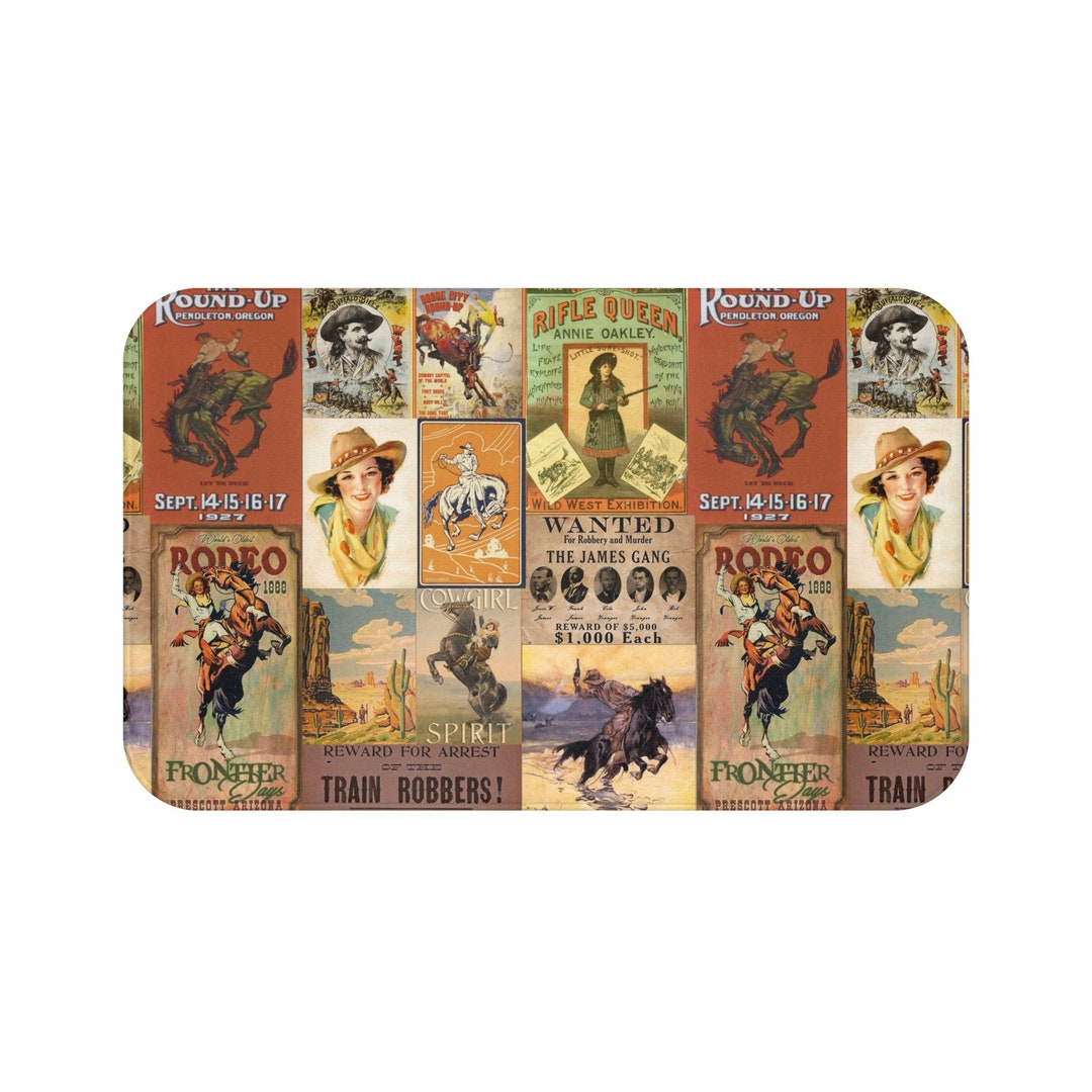 Vintage Western Bath Mat Retro Western Bath Rug Cowboy Decor Ranch ...