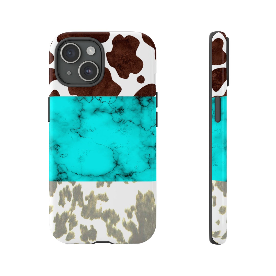 Cow Hide and Turquoise Phone Case Western Phone Case Cowboy Phone Case ...