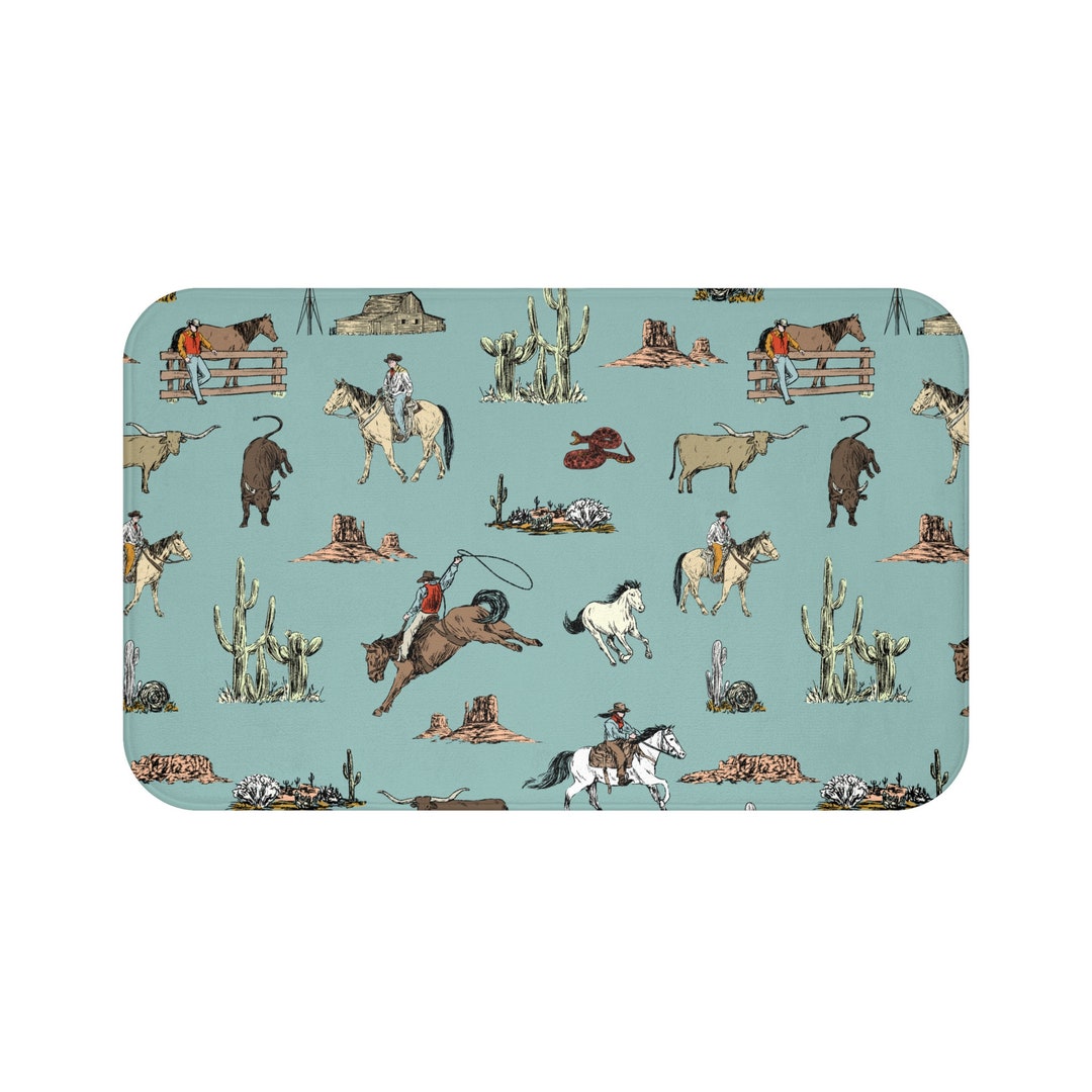 Western Bath Mat Cowboy Vintage Ranch Western Bath Retro Bathroom Wild ...