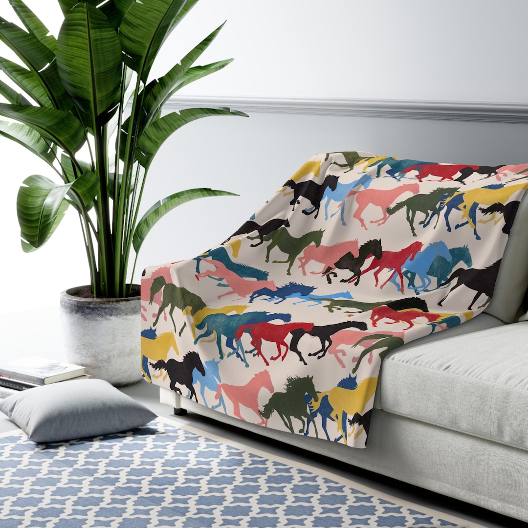 Wild Horses Blanket Sherpa Fleece Blanket Western Throw Horse Lover ...