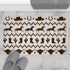 Western Bath Mat Rustic Bath Mat Neutral Bath Mat Western Home Decor ...