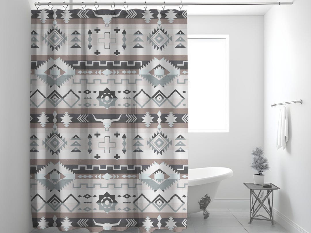 Southwestern Shower Curtain Aztec Print Bathroom Decor Southwestern ...