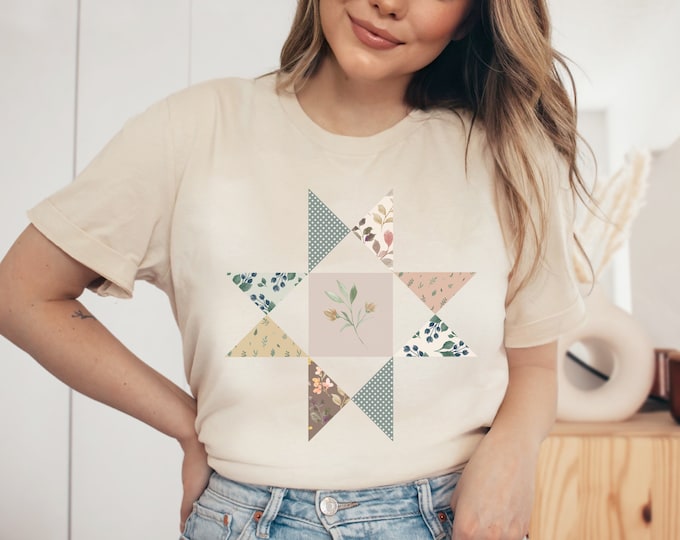 Quilt Shirt, Quilt Block Shirt, Floral Quilt Square Tee, Crafting ...