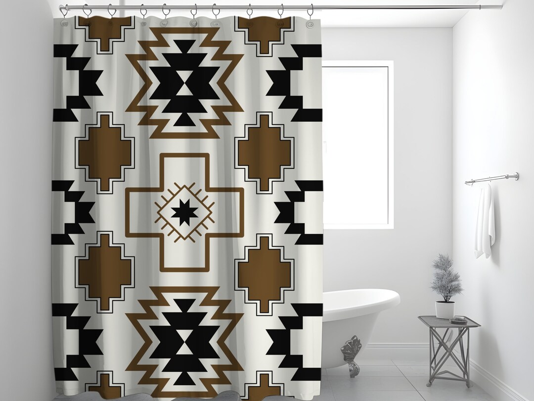 Aztec Shower Curtain Aztec Cross Western Shower Curtain Neutral Tones ...