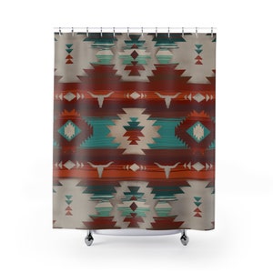 Aztec Shower Curtain Western Home Decor Modern Farmhouse Native ...
