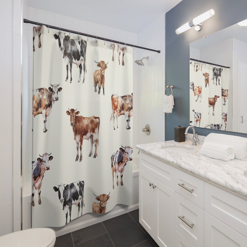 Cow Shower Curtain Cow Decor Cow Lover Ranch Decor Western Shower ...