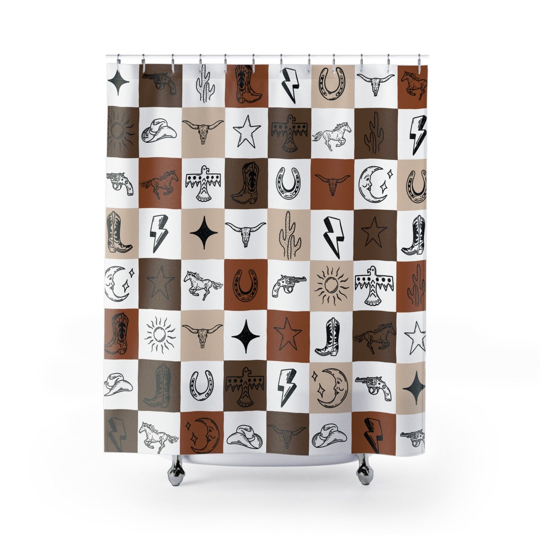 Checkered Western Shower Curtain Western Decor Retro Western Decor ...
