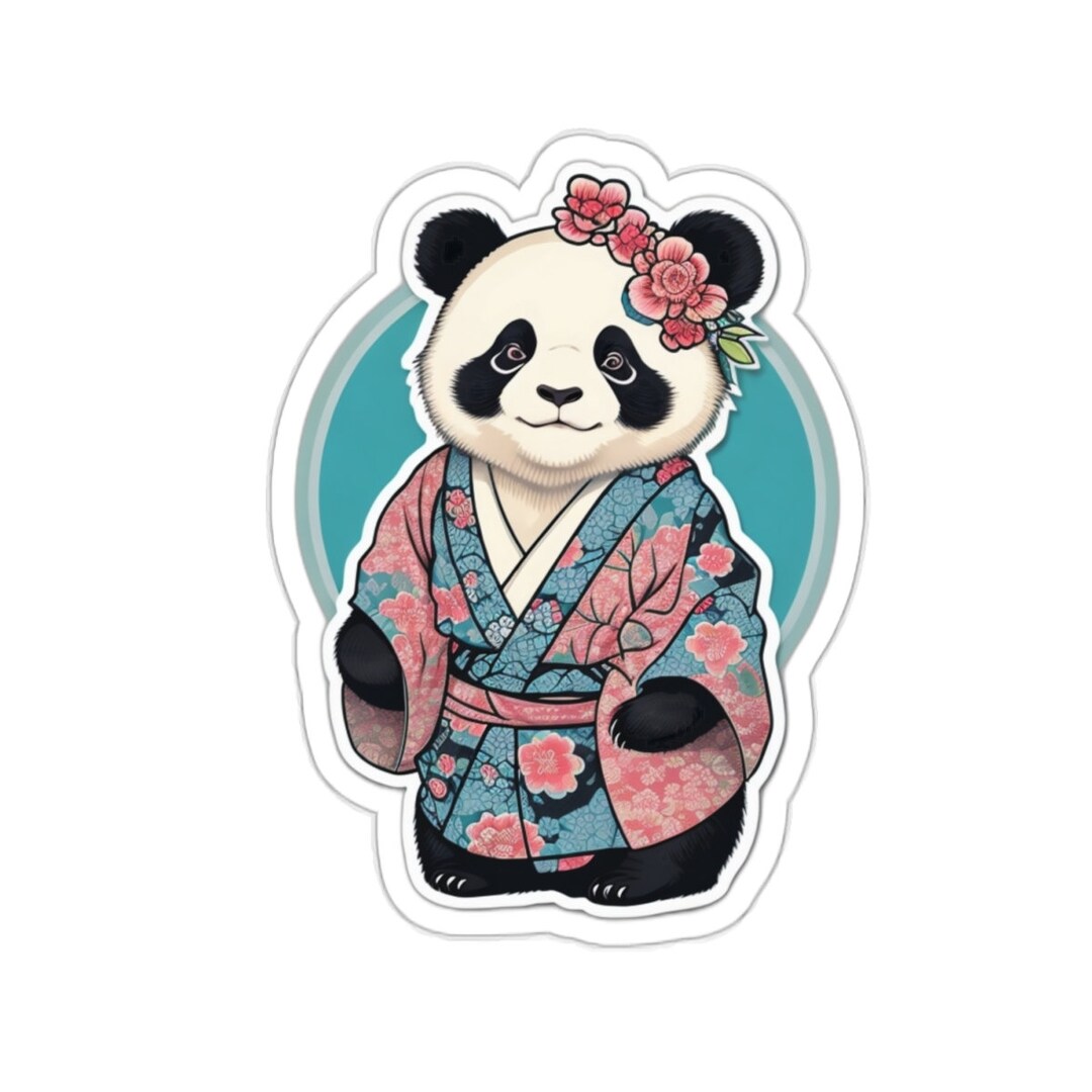 Pastel Japanese Art Panda in Kimono Sticker Serene Bamboo Bliss Decal ...