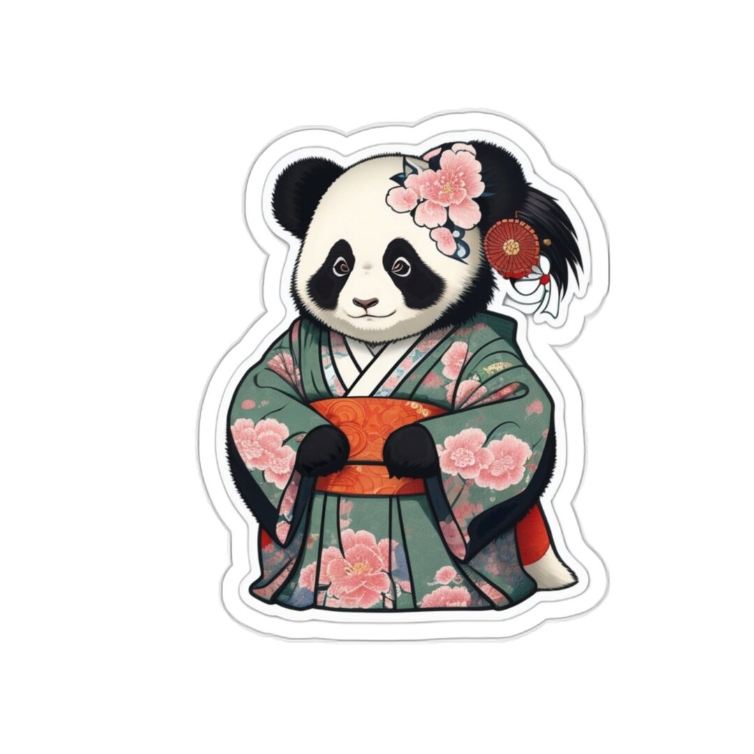 Pastel Japanese Art Panda in Kimono Sticker Serene Bamboo Bliss Decal ...