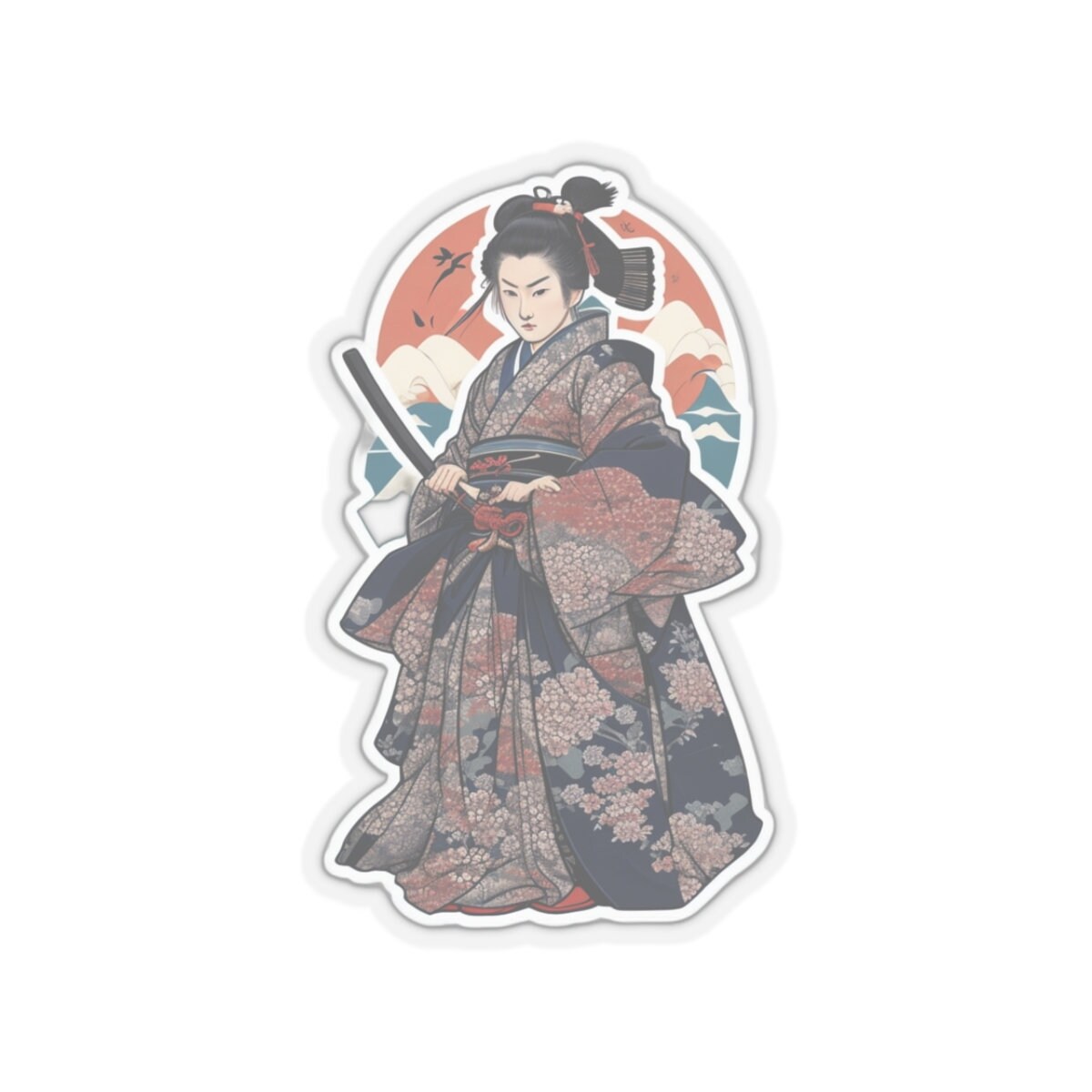 Ukiyo-e Samurai in Kimono Sticker Japanese Art Decal for Laptops ...