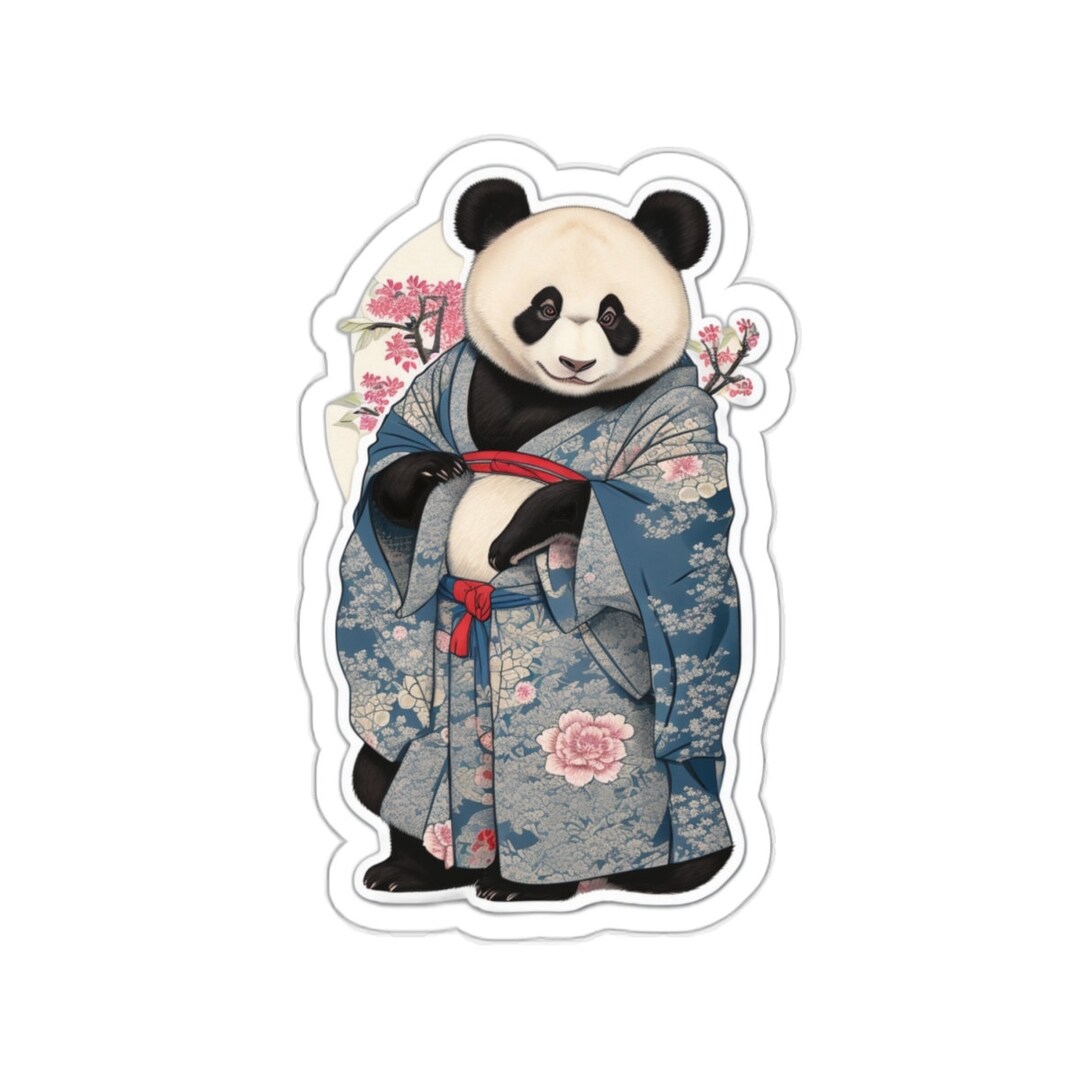 Pastel Japanese Art Panda in Kimono Sticker Serene Bamboo Bliss Decal ...
