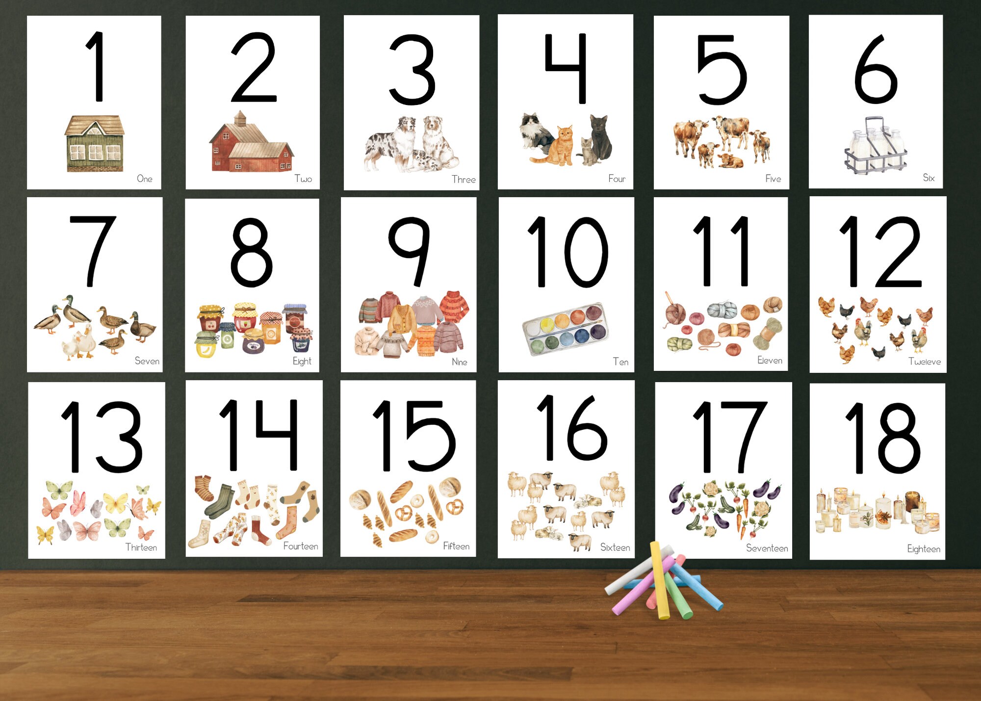 Printable Homestead Number Flash Cards & Posters Nature Based Reggio ...