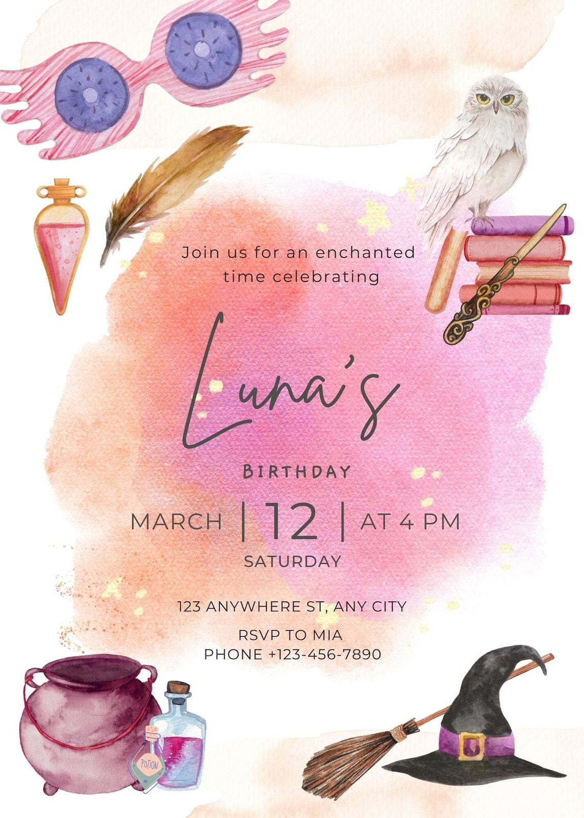 Harry Potter Magic Girls Birthday Invite Invitation Canva Instant ...