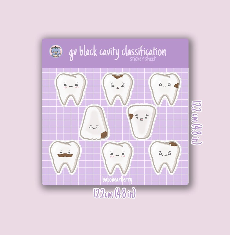 GV Black Cavity Classification Sticker Sheet Cute Teeth/dentist ...