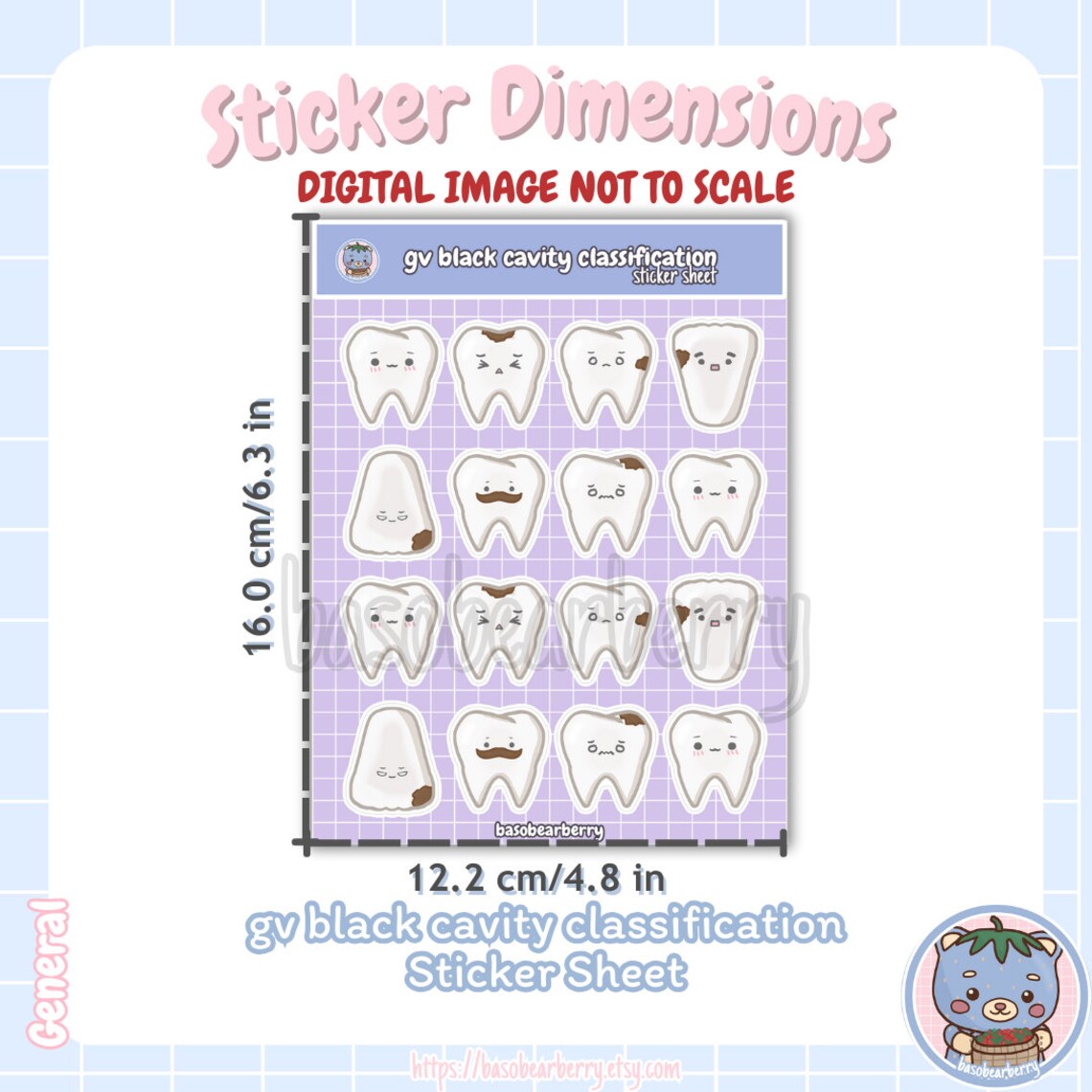 GV Black Cavity Classification Sticker Sheet Cute Teeth/dentist ...