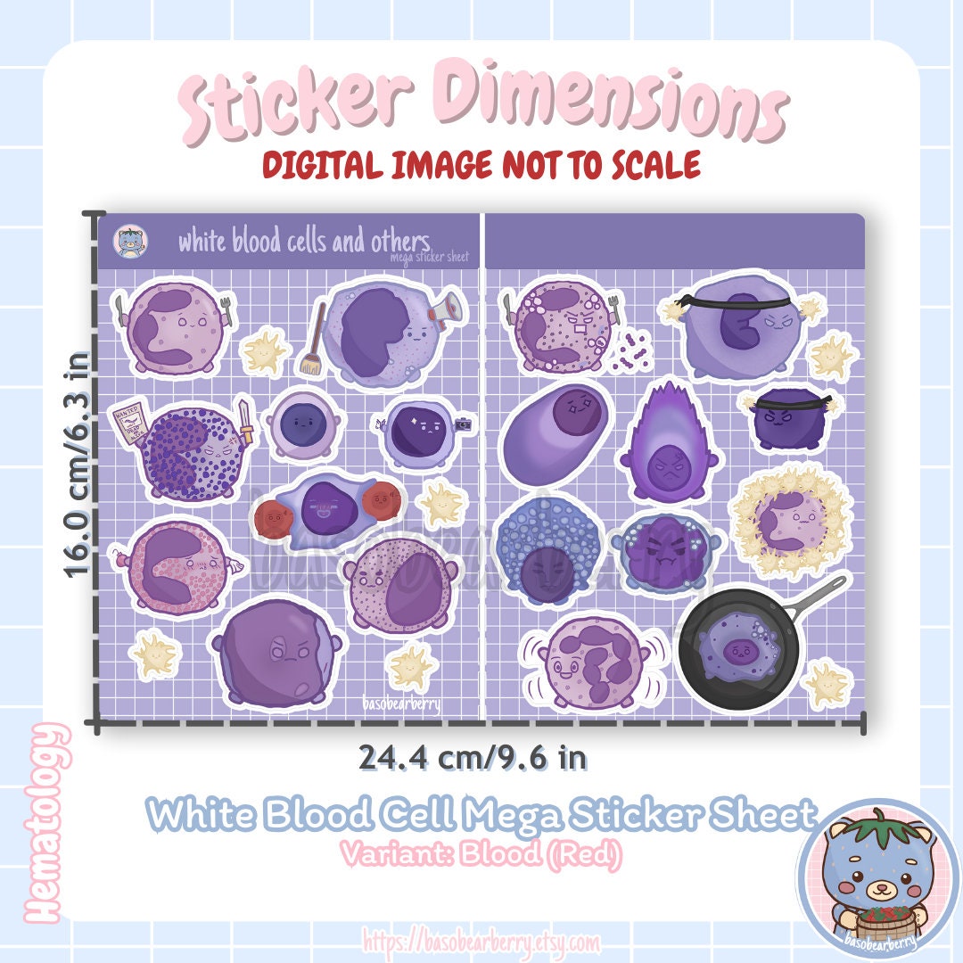 White Blood Cell Mega Sticker Sheet Cute Blood Cells/med Lab/laboratory ...