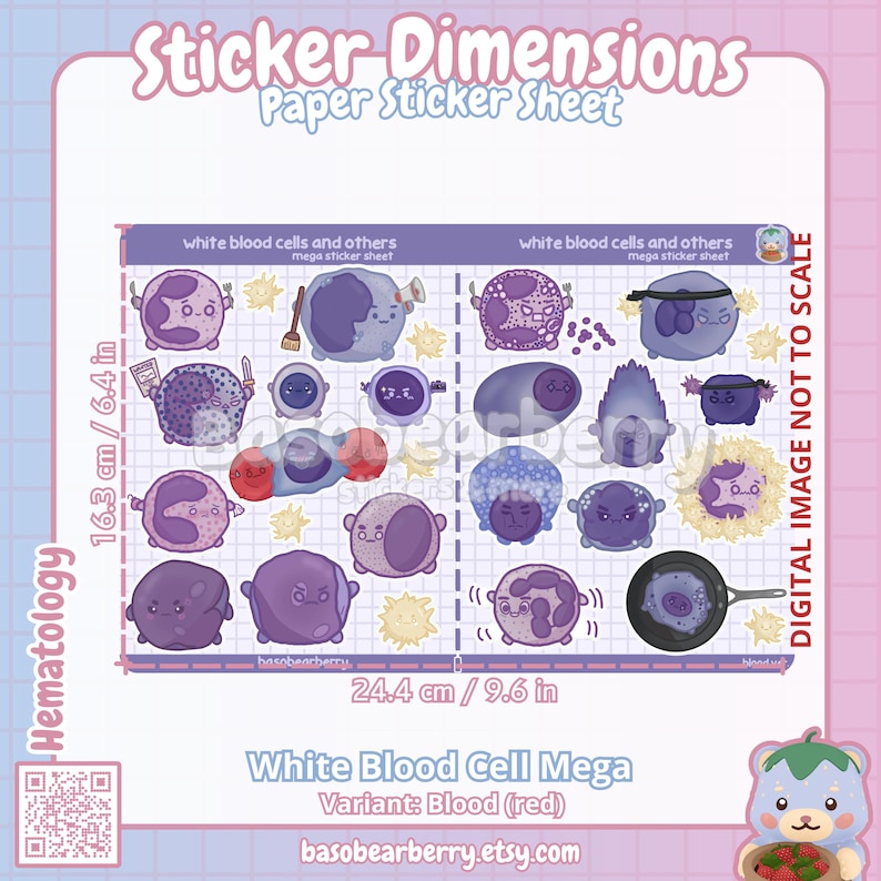 White Blood Cell Mega Sticker Sheet - Cute Blood Cells/med Lab ...