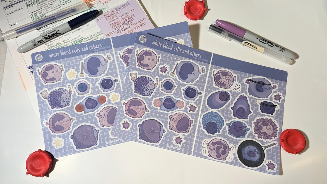 White Blood Cell Mega Sticker Sheet Cute Blood Cells/med Lab/laboratory ...
