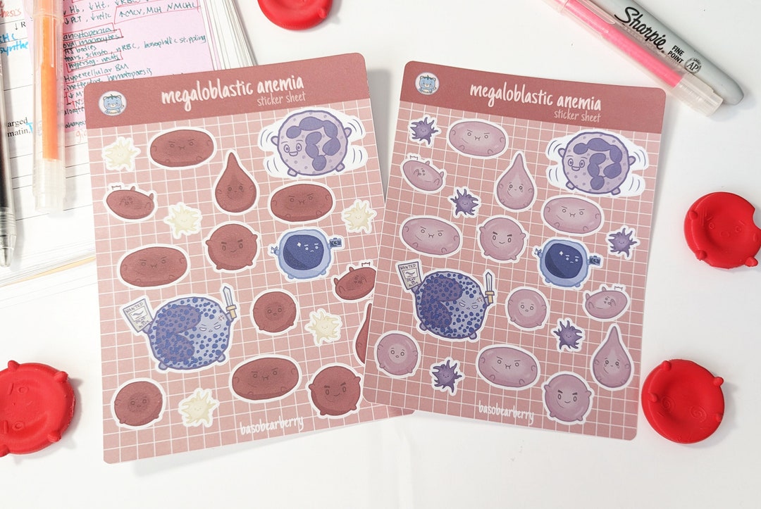 Megaloblastic Anemia Sticker Sheet Cute Blood Cells/med Lab/laboratory ...
