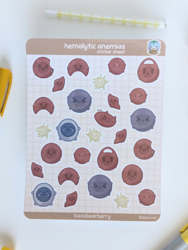 Hemolytic Anemias Sticker Sheet - Cute Blood Cells/med Lab/laboratory ...