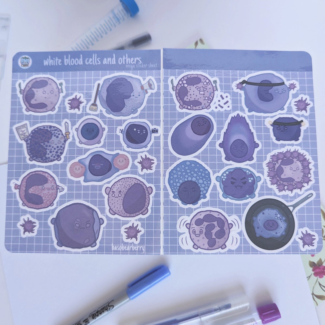 White Blood Cell Mega Sticker Sheet Cute Blood Cells/med Lab/laboratory ...