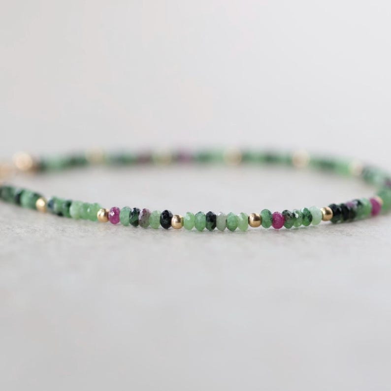 Tiny Ruby Zoisite Bracelet Dainty Beaded Bracelet Gold Filled Crystal ...