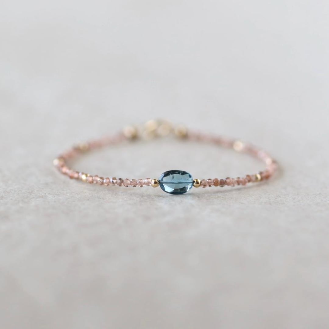 Tiny Andalusite Bracelet Dainty London Blue Topaz Gemstone Beaded ...