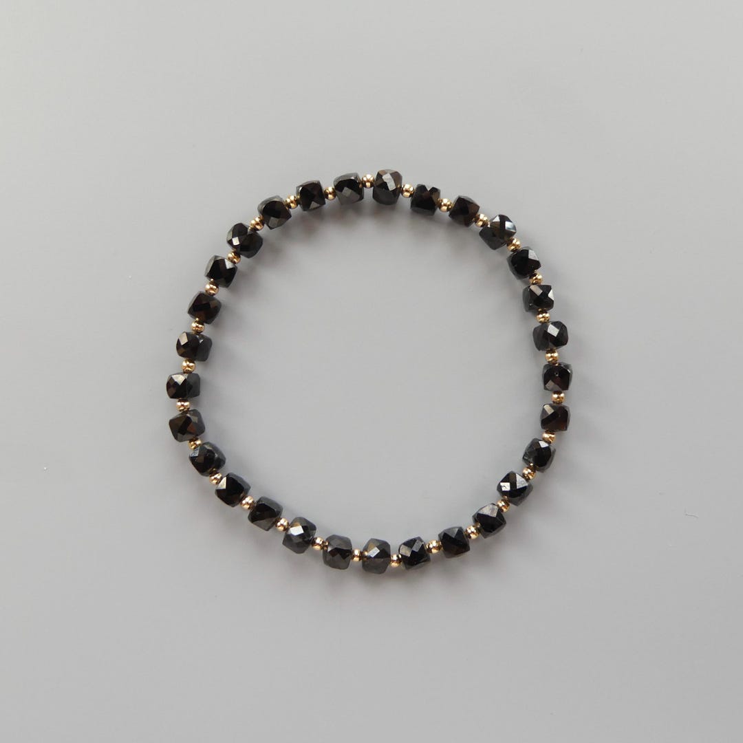Dainty Black Spinel Stretch Bracelet Cube Spinel Delicate Gemstone ...