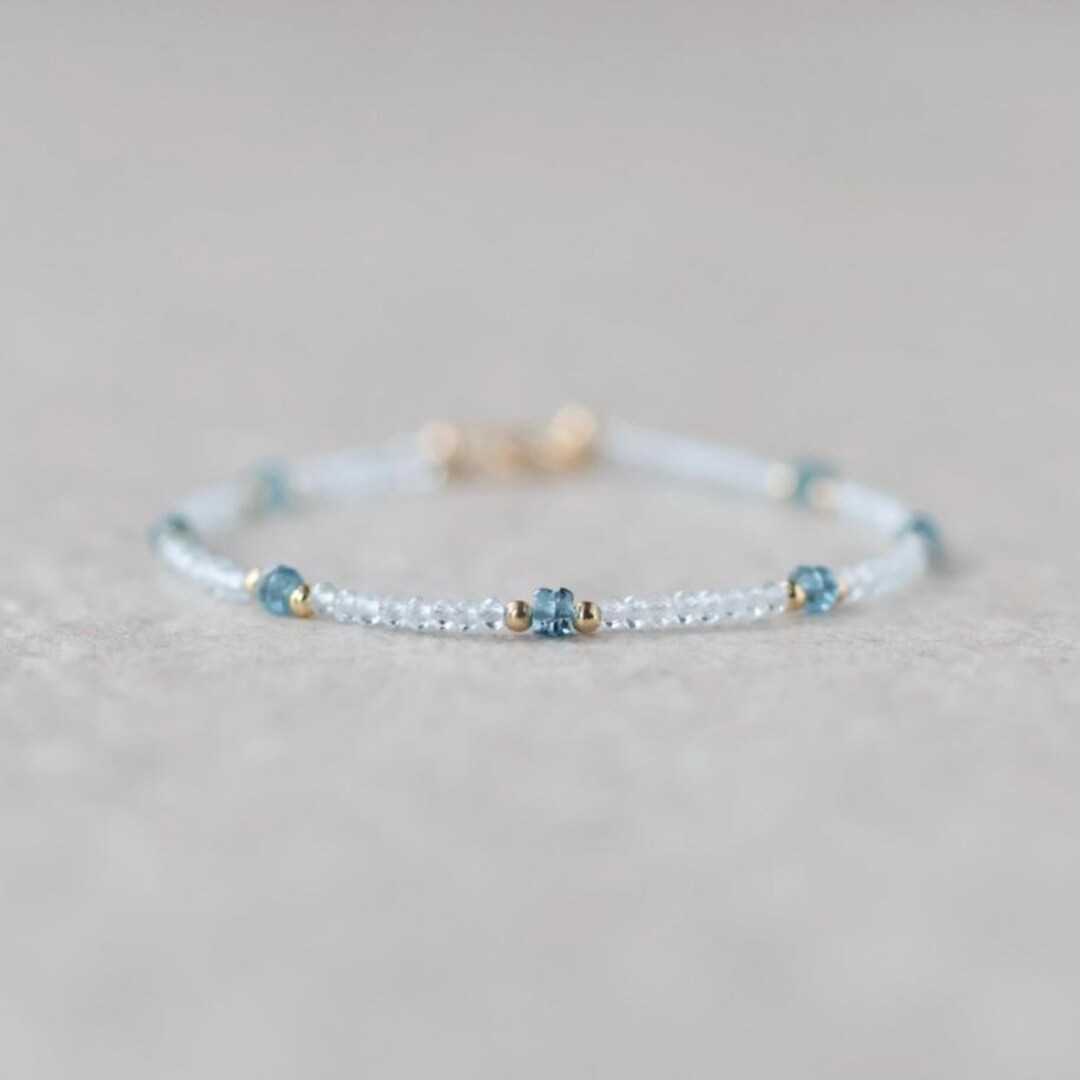 Tiny London Blue Topaz Bracelet Dainty Sky Blue Topaz Gemstone Beaded ...