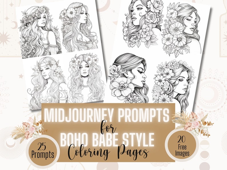 BOHO COLORING PAGES Midjourney Prompt Guide for Boho Prompts Bohemian ...