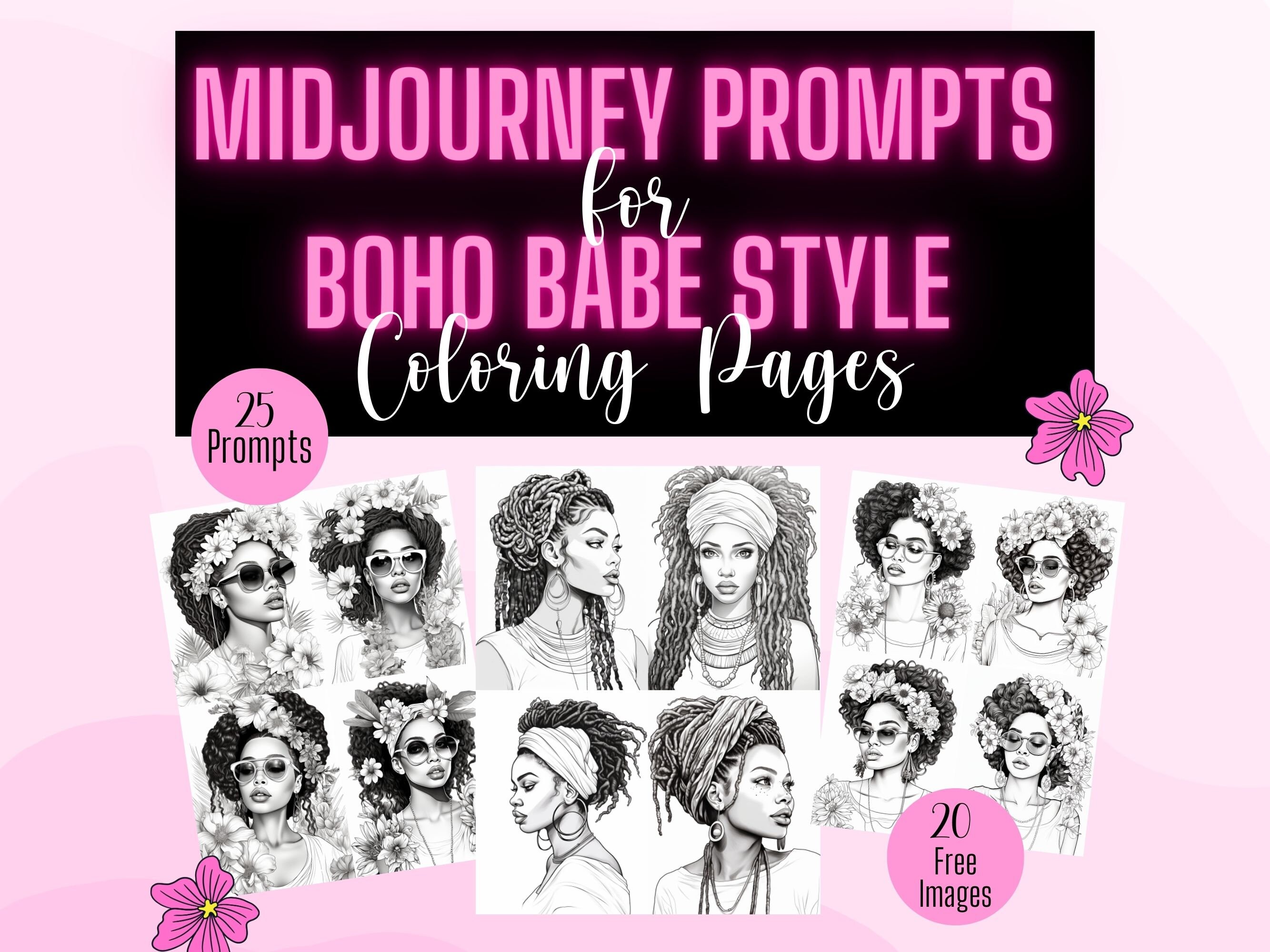 BOHO COLORING PAGES Midjourney Prompt Guide for Boho Prompts Bohemian ...