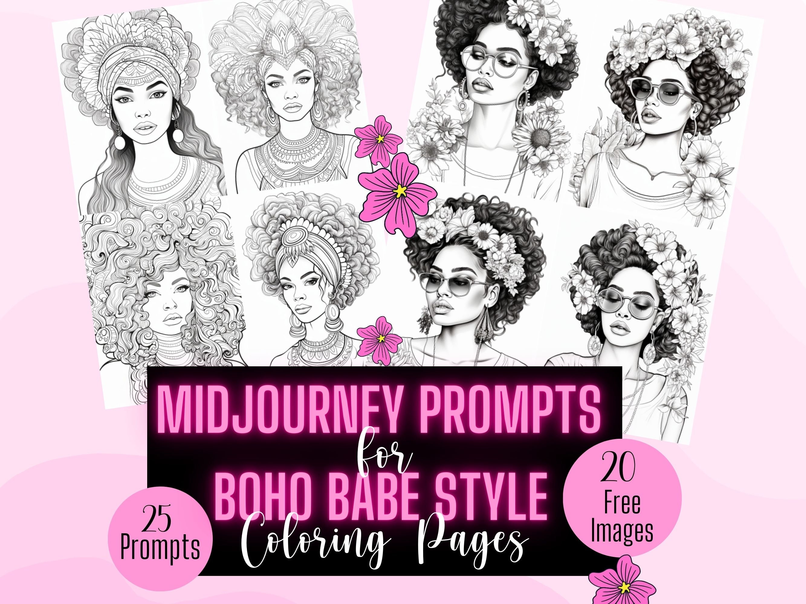 BOHO COLORING PAGES Midjourney Prompt Guide for Boho Prompts Bohemian ...