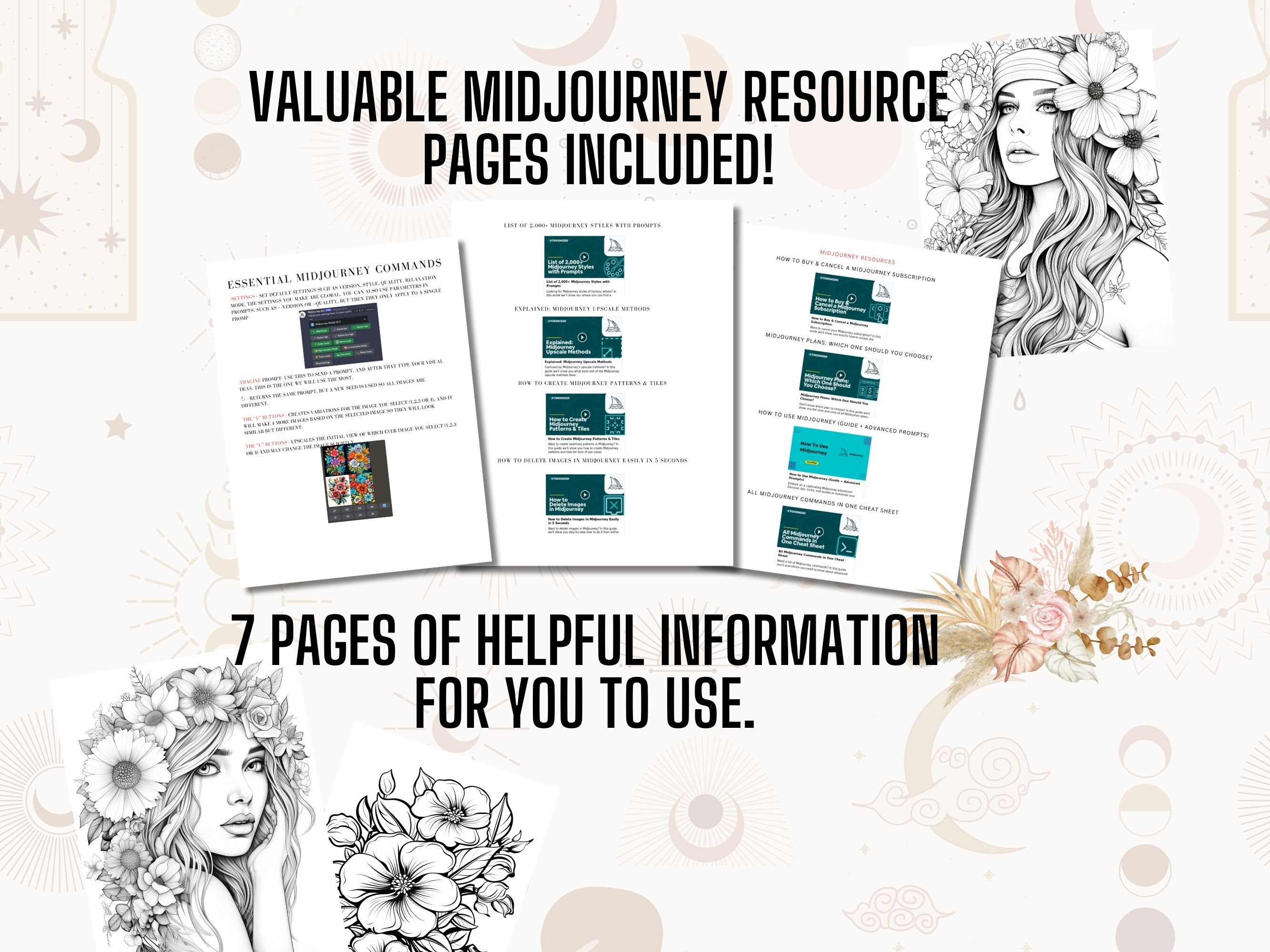 BOHO COLORING PAGES Midjourney Prompt Guide for Boho Prompts Bohemian ...