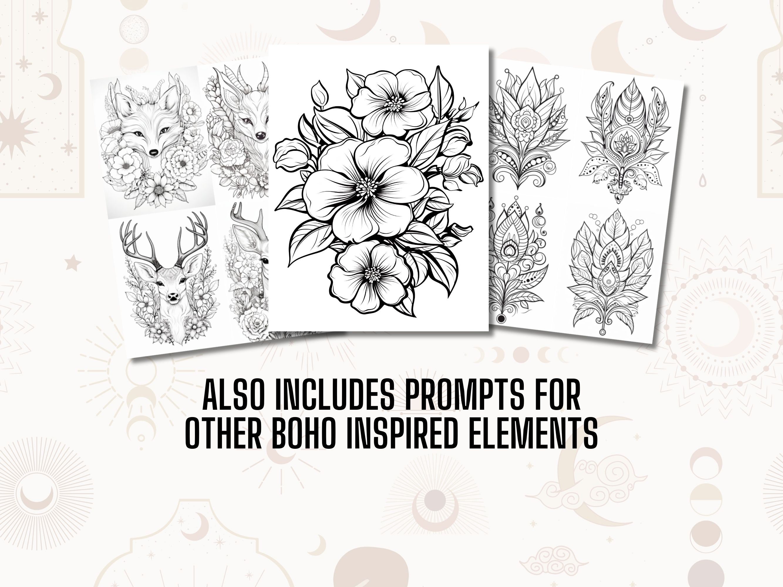 BOHO COLORING PAGES Midjourney Prompt Guide for Boho Prompts Bohemian ...
