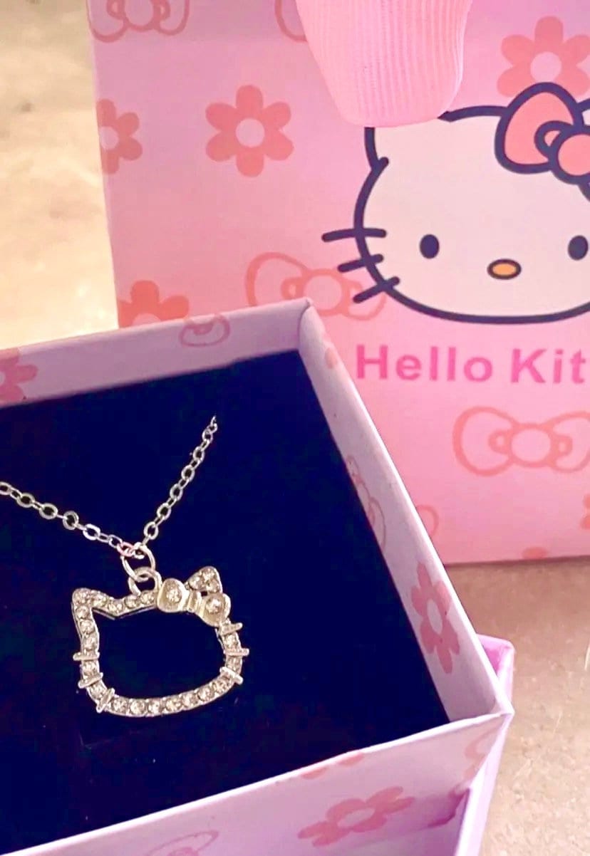 Stunning Kawaii Y2K Diamond Kitty Necklace Chain Pendant Jewellery W ...