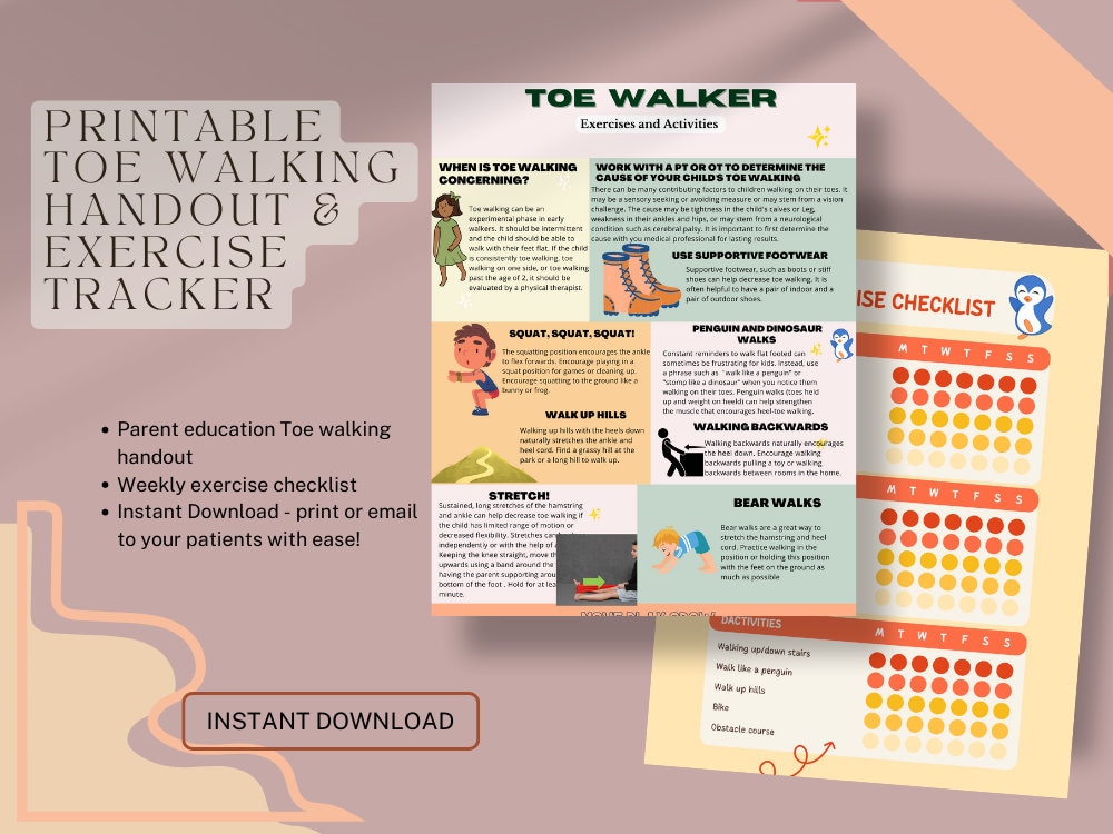Toe Walking Handout and Exercise Chart - Etsy