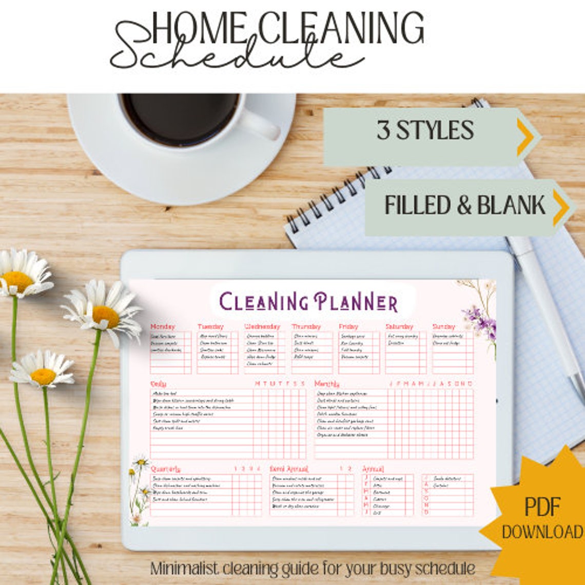 Simple Printable Cleaning Guide Schedule for a Tidy Home - Pre-filled ...