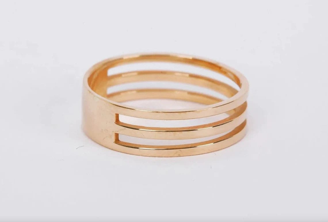 14K Solid Gold Three Band Ring,triple Band Ring, Plain Gold Ring, Gold ...