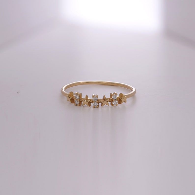 14K Solid Gold Diamond Ring, Star, Hart Design and 6 Diamonds ...