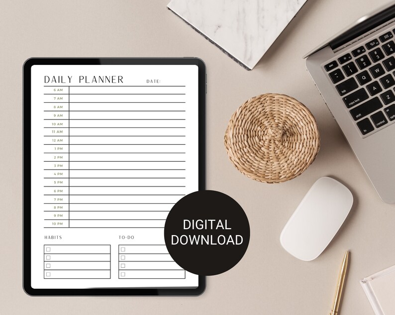 Minimalist Daily Planner Printable, Daily to Do List, Productivity ...